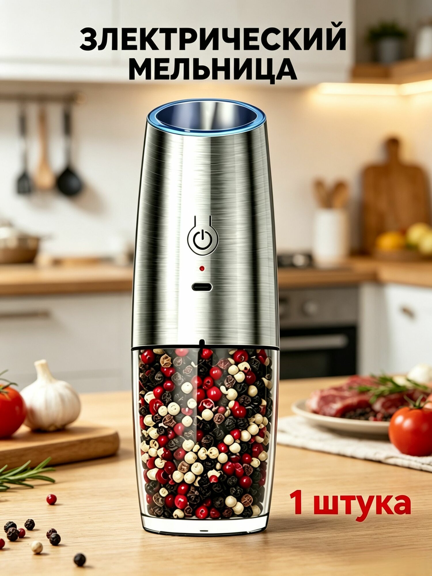 Электрическая мельница для зерна в металлическом корпусе, объем 150, мощность 120, 1 упаковка