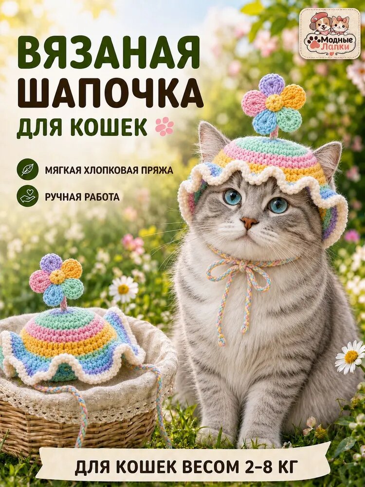 Шапка для кошек и собак цветок, с отверстиями для ушей, универсальный размер