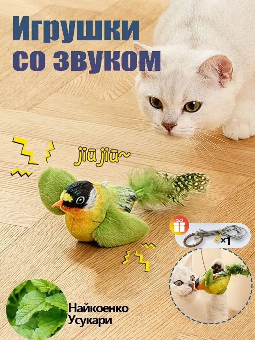 Премиумдразнилка для кота, летающая птаха на эластичном шнуре, подвесной формат, одна единица в комплекте.