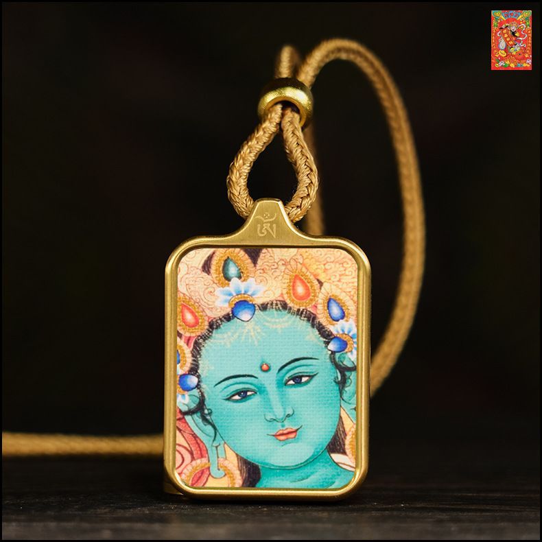 Тханка Буддийская "Зеленая Долма" 25.5X37.5X6.6 mm