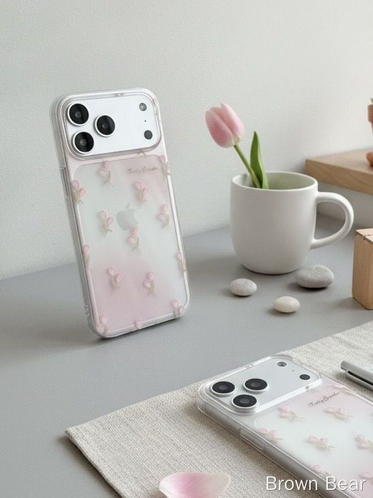 Чехол для iPhone 17 Pro Max с розовыми тюльпанами, прозрачный дизайн, для дома и подарка — фото 1