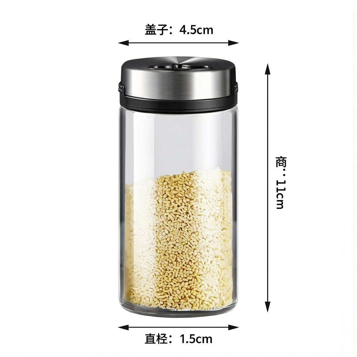 Контейнер для специй 200 мл размер высота 11 см диаметр 4.5 см прозрачное стекло нержавеющая сталь соль перец приправа дом кухня пикник