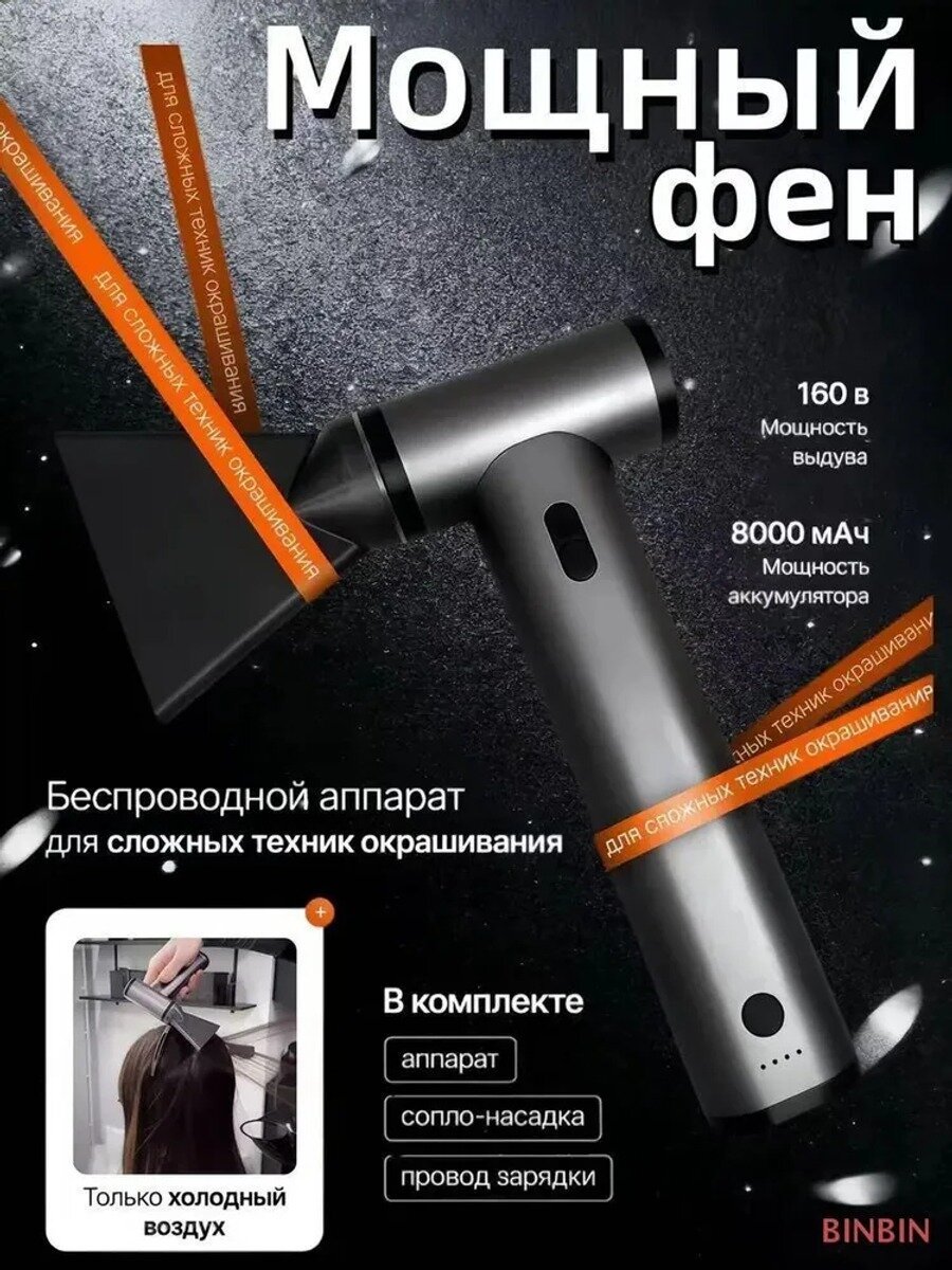 Фен-щетка для волос mzm-20260125112633809 160 Вт, скоростей 120000, кол-во насадок 5, черный, черный матовый