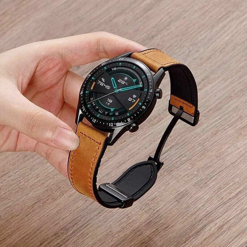 Кожаный ремешок для Huawei GT7/GT6/GT5/ GT4 / GT3/GT2/GT 2pro/GT 3pro 46 мм, Ширина 22 мм, магнитная застежка