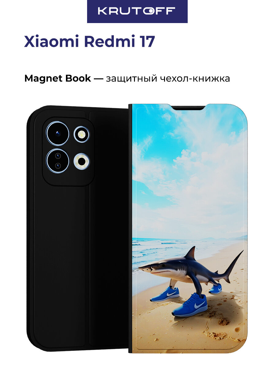 Чехол-книжка Krutoff Magnet Book для Xiaomi Redmi 17 Тралалеро Тралала (черный)