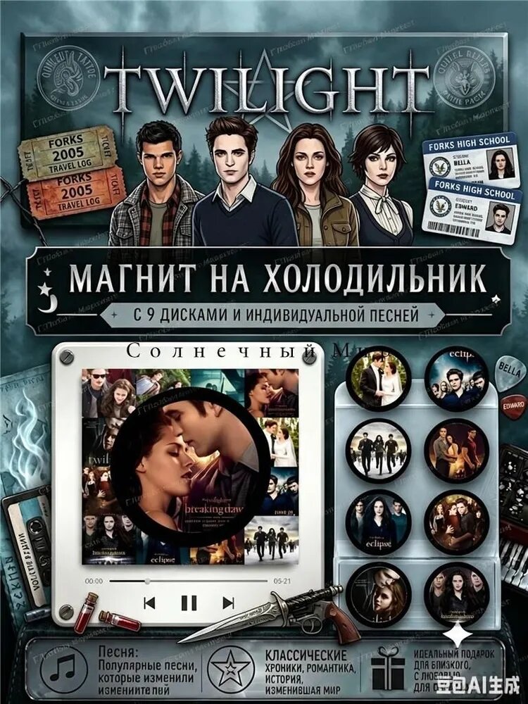 Twilight Магнит на холодильник с 9 дисками и индивидуальной песней