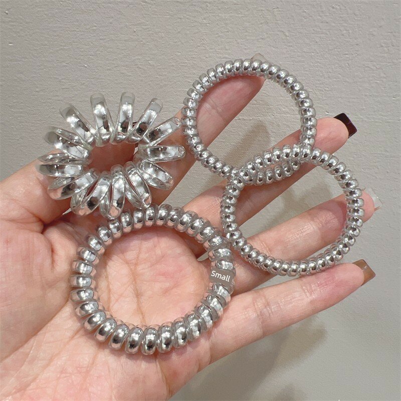 Блестящие серебристые смешанные эластичные ободки для волос Набор - 1 Толстое кольцо, 1 Большое кольцо, 2 Тонкие кольца