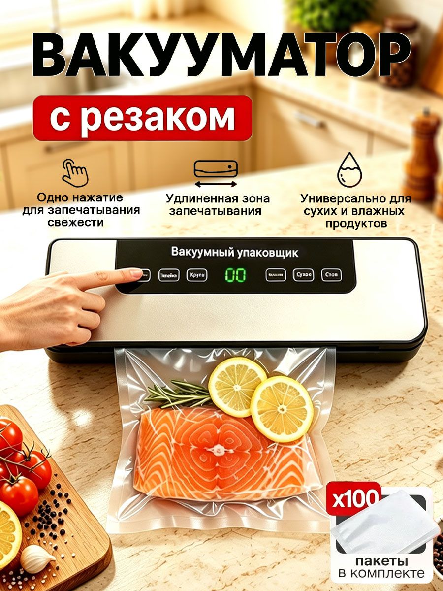 Вакууматор для продуктов с цифровым дисплеем, для влажных и сухих продуктов