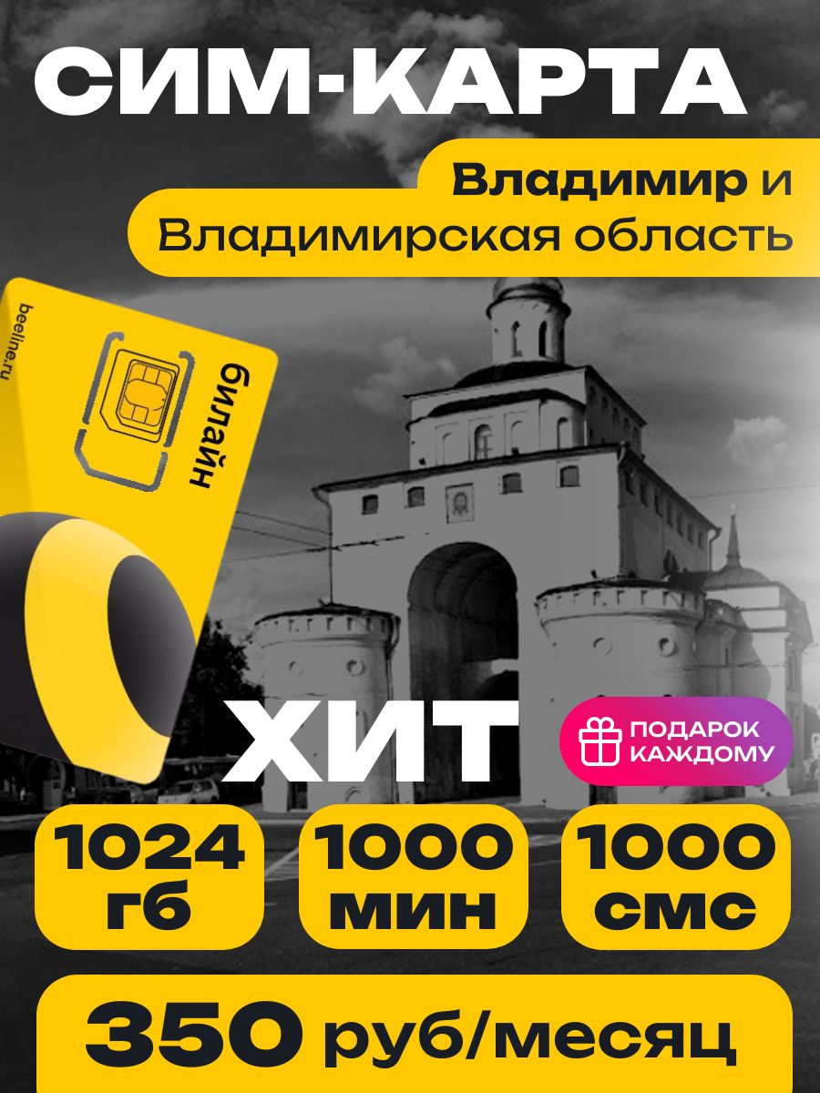 Сим карта Билайн, тариф Эксклюзивный ХИТ, 350 руб./мес. Владимирская область