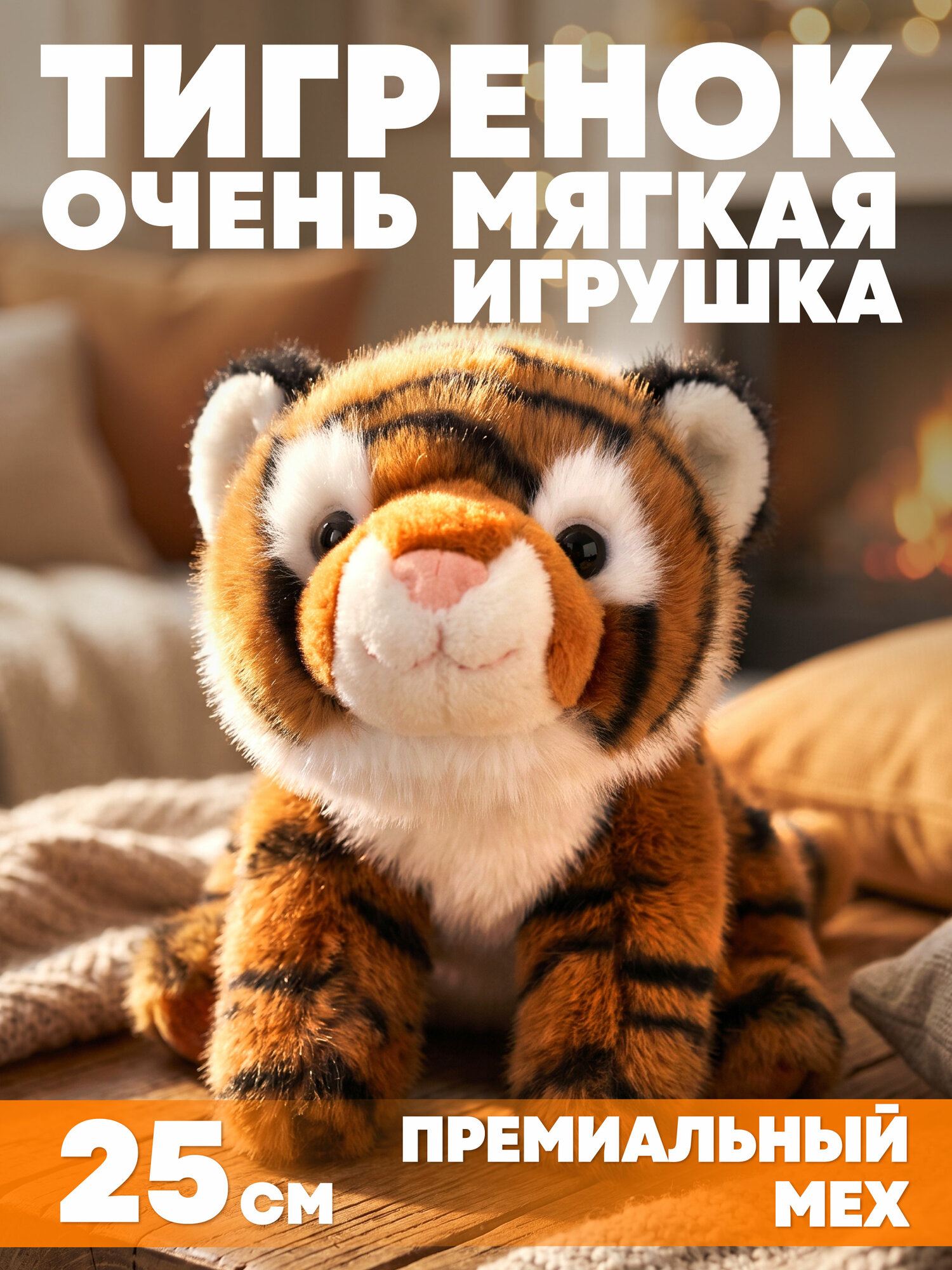 Мягкая игрушка Milli Pollin Тигрёнок, искусственный мех, 25 см.