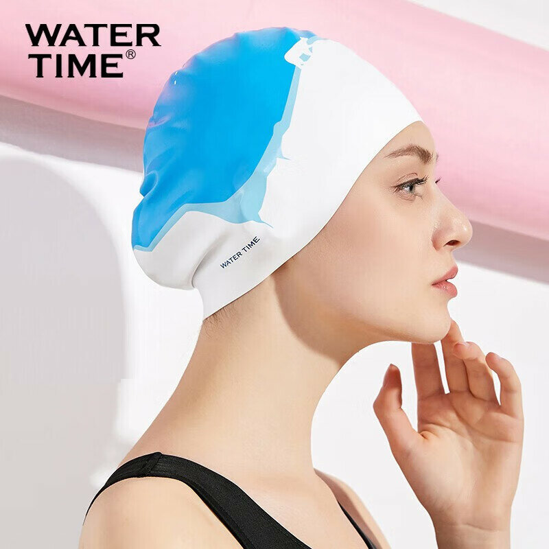 Женская силиконовая шапочка для плавания WATERTIME с защитой ушей Устойчива к хлору Подходит для длинных волос Модная