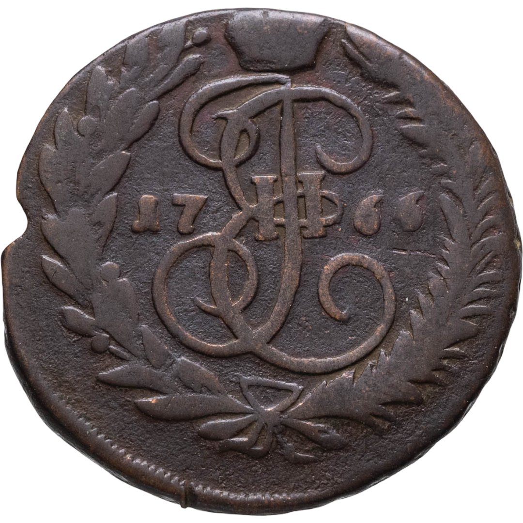 2 копейки 1766 ММ, Медь, в сохранности F