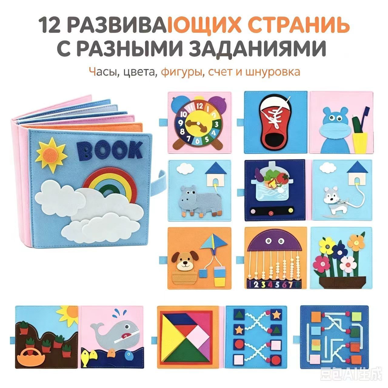 Мягкая книжка игрушка из фетра для детей от года