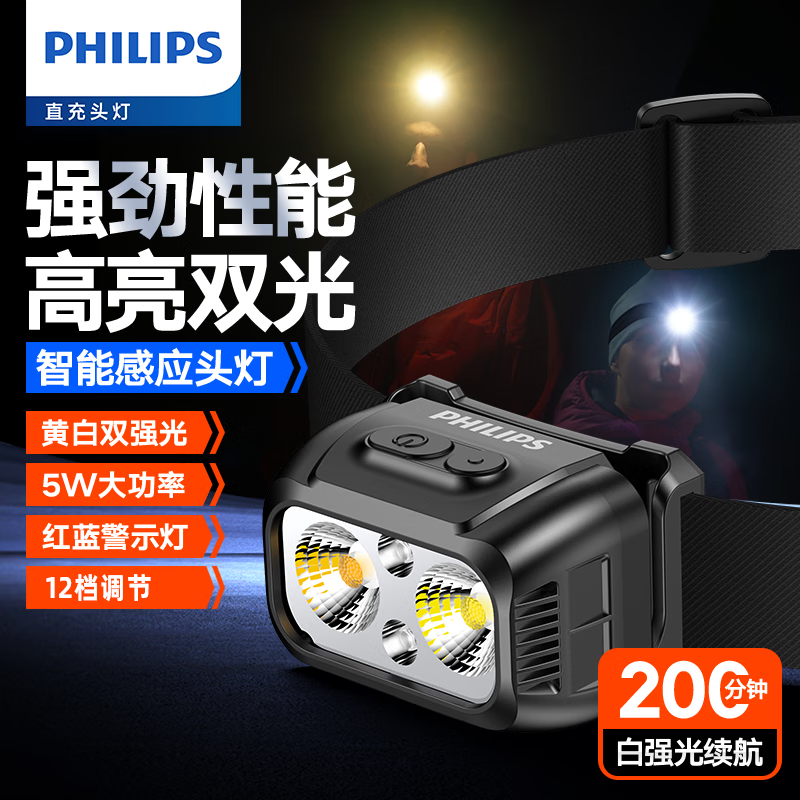 Фонарь PHILIPS с двойным датчиком цвета и зарядкой через C-порт для активного отдыха 200-500 люмен 20-50 часов