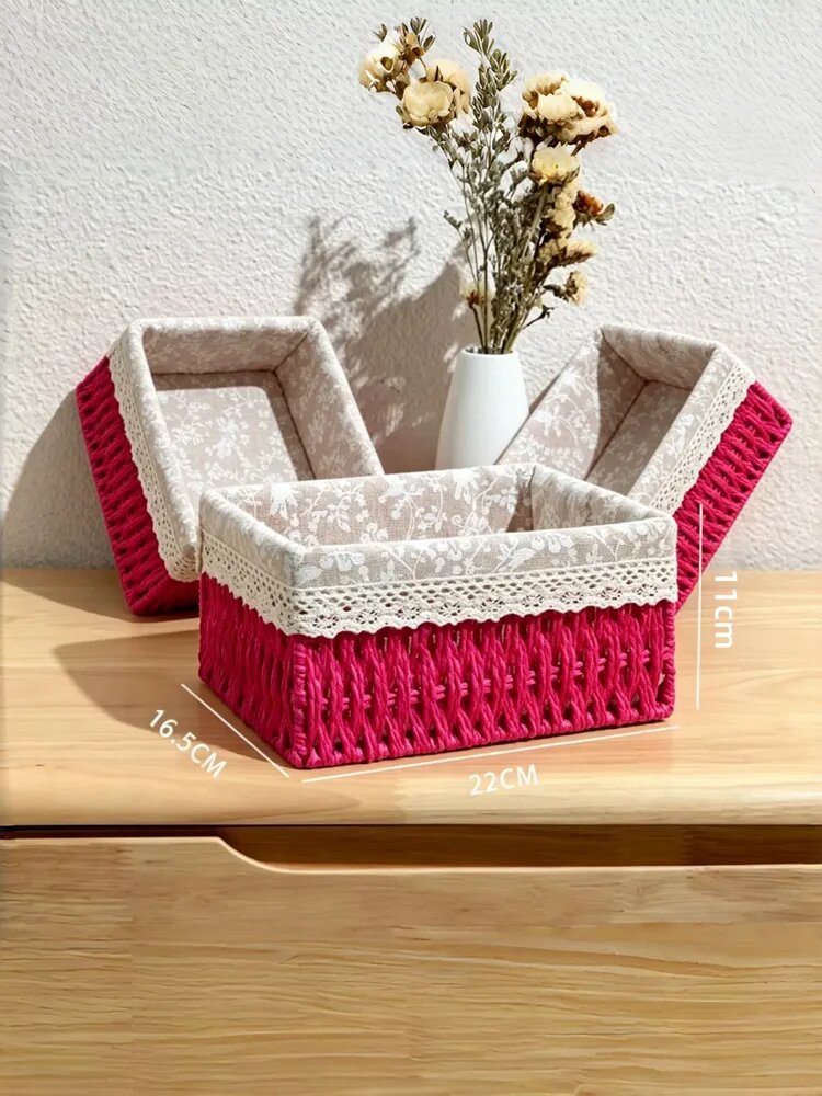 Кофр для хранения вещей 22x16.5x11 см, 3 шт, малиновый, корзина из ротанга