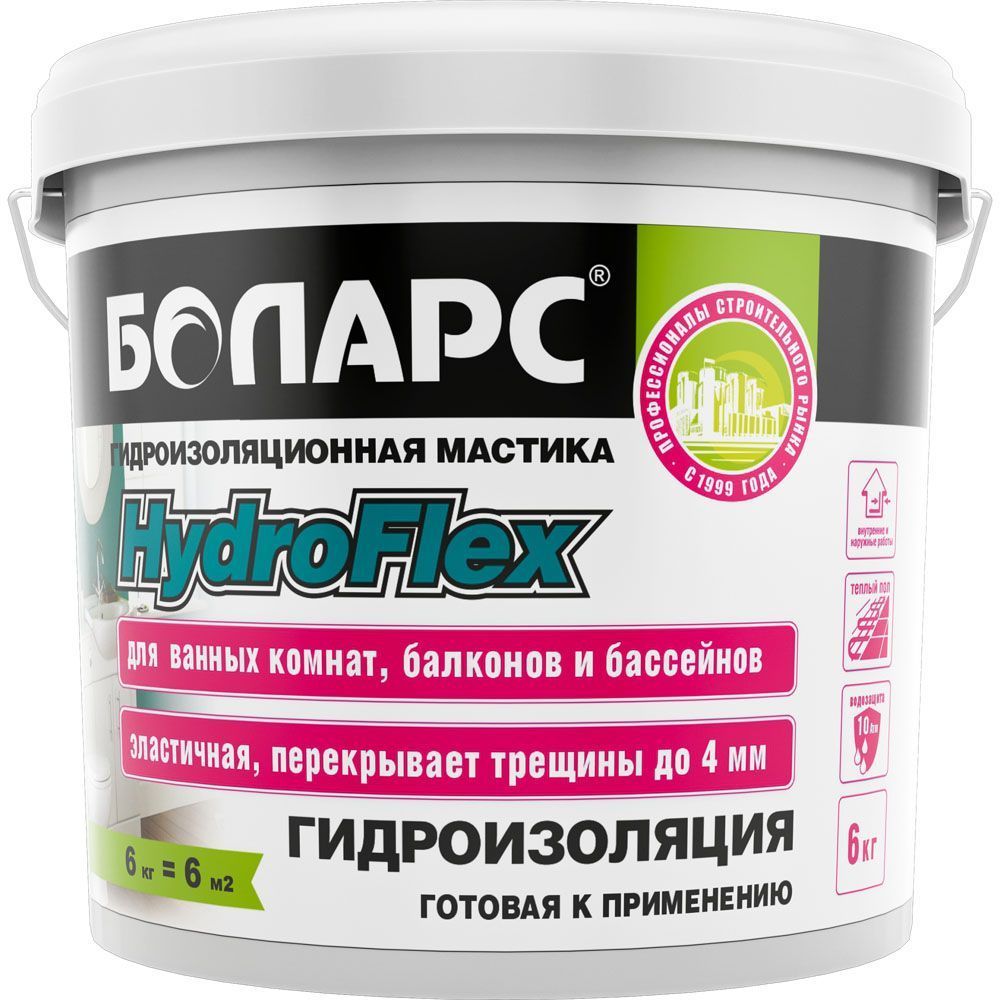 Боларс HydroFlex гидроизоляционная полимерная мастика эластичная (6кг)
