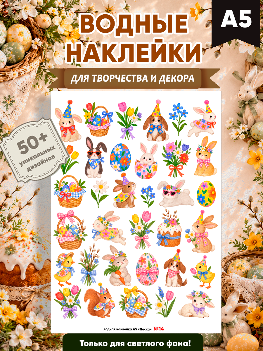 Водные наклейки для творчества и декора "Пасха" №14 А5