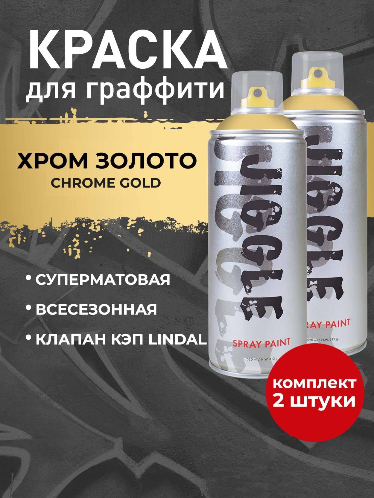 Аэрозольная краска для граффити в баллончике JIGGLE PRO суперматовая, 520 мл, CHROME GOLD / Хром золото - 2 шт