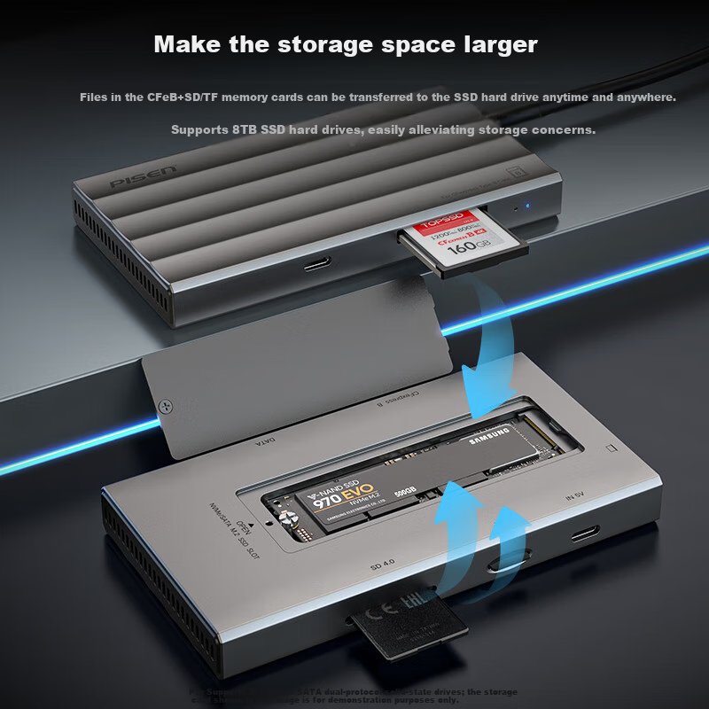Pisen USB Type-C 3.2 высокоскоростной карт-ридер для SD TF 4.0 M.2 корпуса и карты CFe B совместимый с Canon Nikon