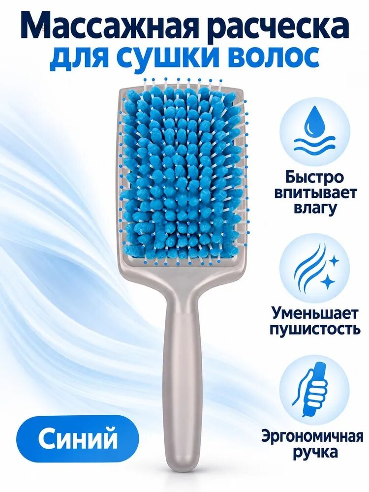 Суховпитывающая расческа для волос с микрофиброй: синяя, универсальный размер, ABS-пластик