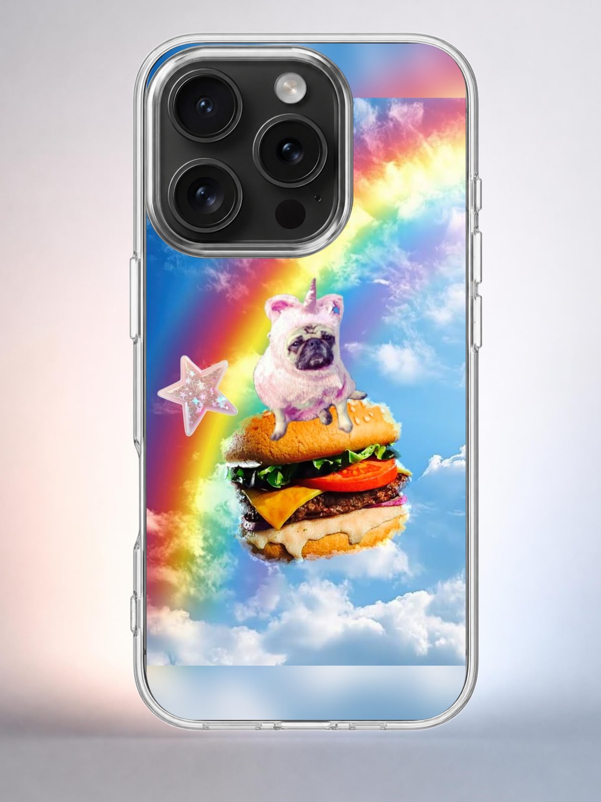 Чехол iPhone 15 Pro Единорог-мопс на Y2K Indie Sleaze