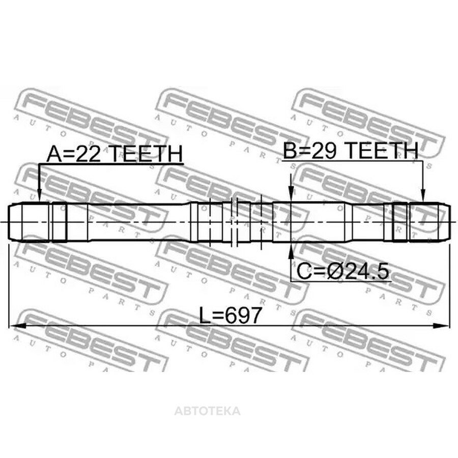 Полуось правая 29x697x22 (DAEWOO NEXIA 1500I (G15MF) 1995-2009) FEBEST FEBEST 1112NEXRH