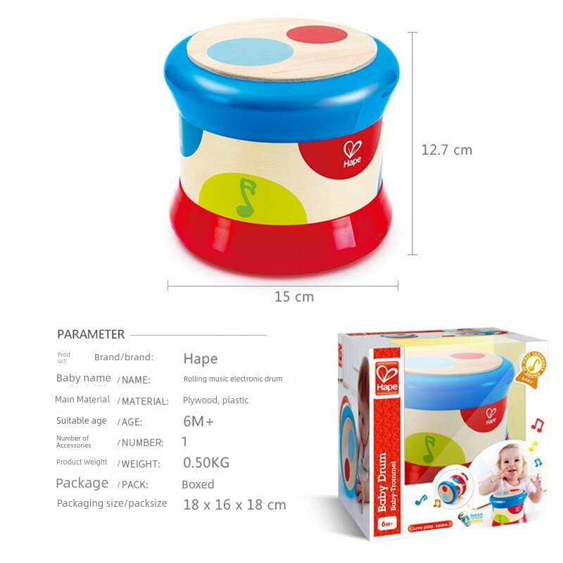 Hape Ручной ударный барабан музыкальная версия игрушка для малышей 1-2 лет - интерактивный перкуссионный инструмент для