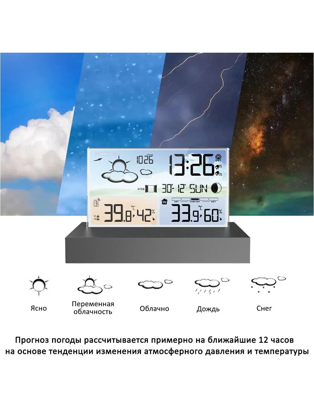 Домашняя метеостанция с беспроводным выносным датчиком, и, 153х62х98