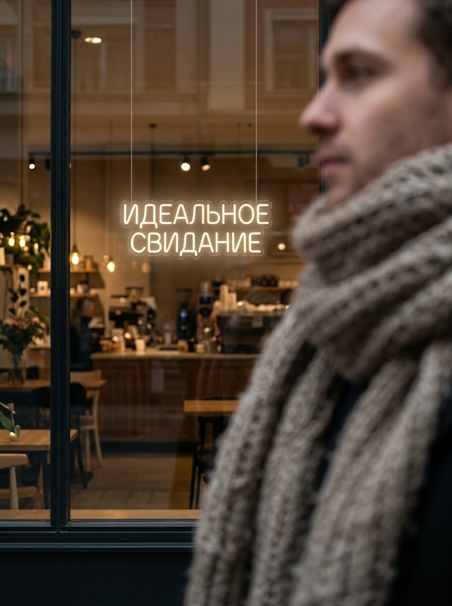 Неоновая вывеска "Идеальное свидание" 67х30см, неоновая надпись, LED светильник для кофейни