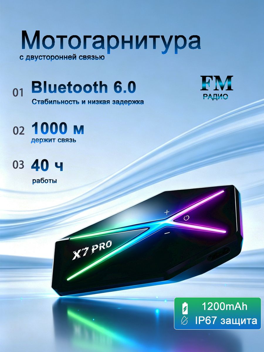Мотогарнитура для шлема(Bluetooth 6.0) Шумоподавление, интерком для шлема