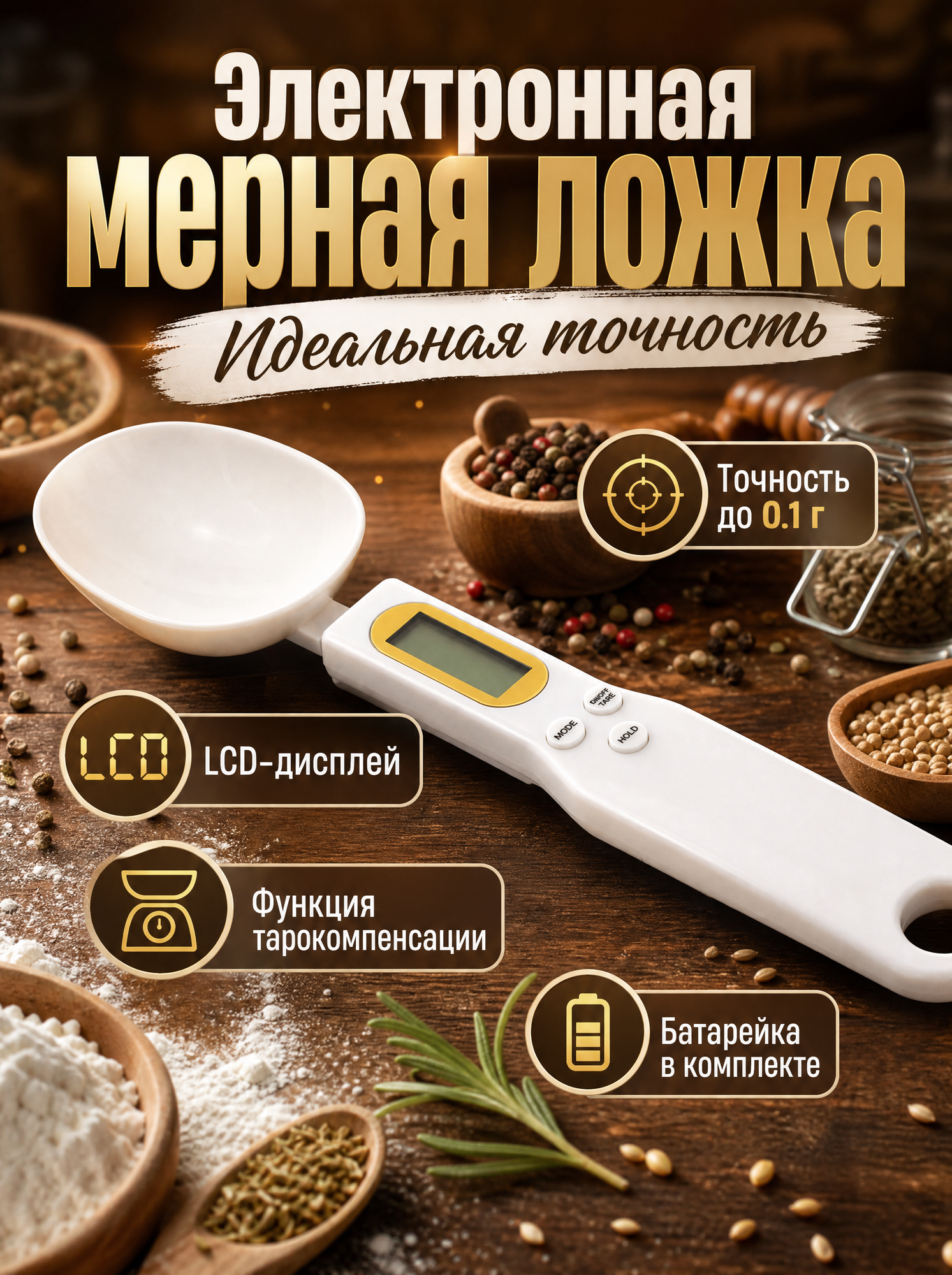 Электронные весы-ложка, мерная ложка для кухни с дисплеем, 0,5 кг.