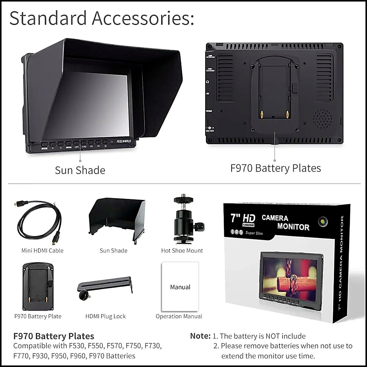 Монитор для камеры FEELWORLD FW759, 7 дюймов, комплект 1, черный