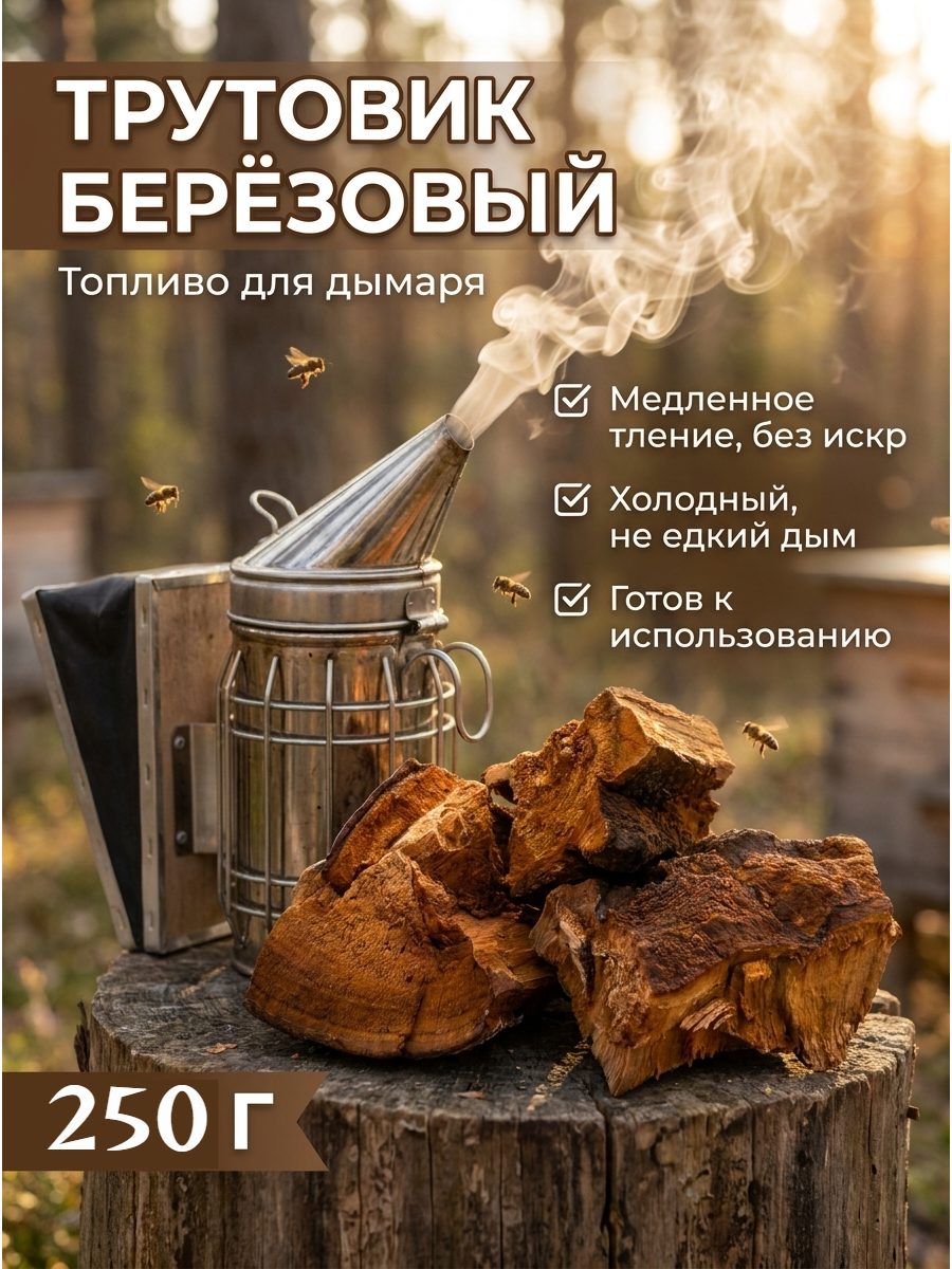Гриб Трутовик , натуральное топливо для дымаря пчеловода , 250 грамм.