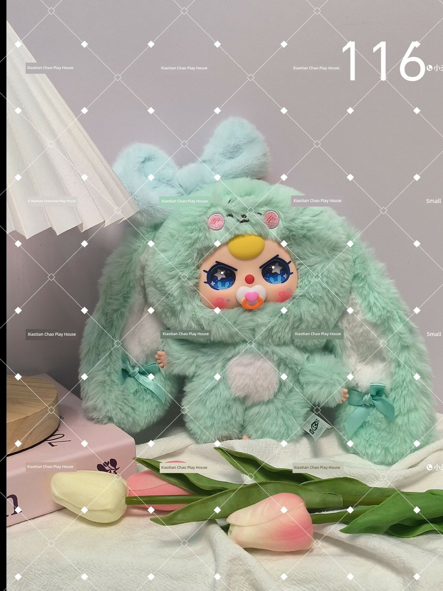 Baby Three Плюшевая игрушка в слепой коробке 116 Дай Дай с пустышкой и синими глазами кролика, высота 18 см,