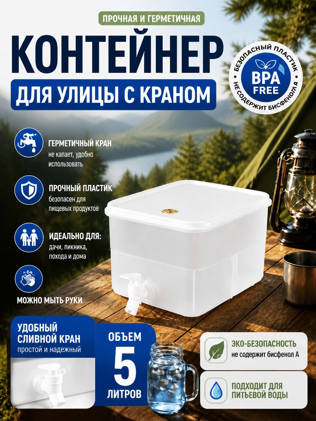 Умывальник для дачи 5 л, Артикул: 5592332194, Материал: Пищевой пластик
