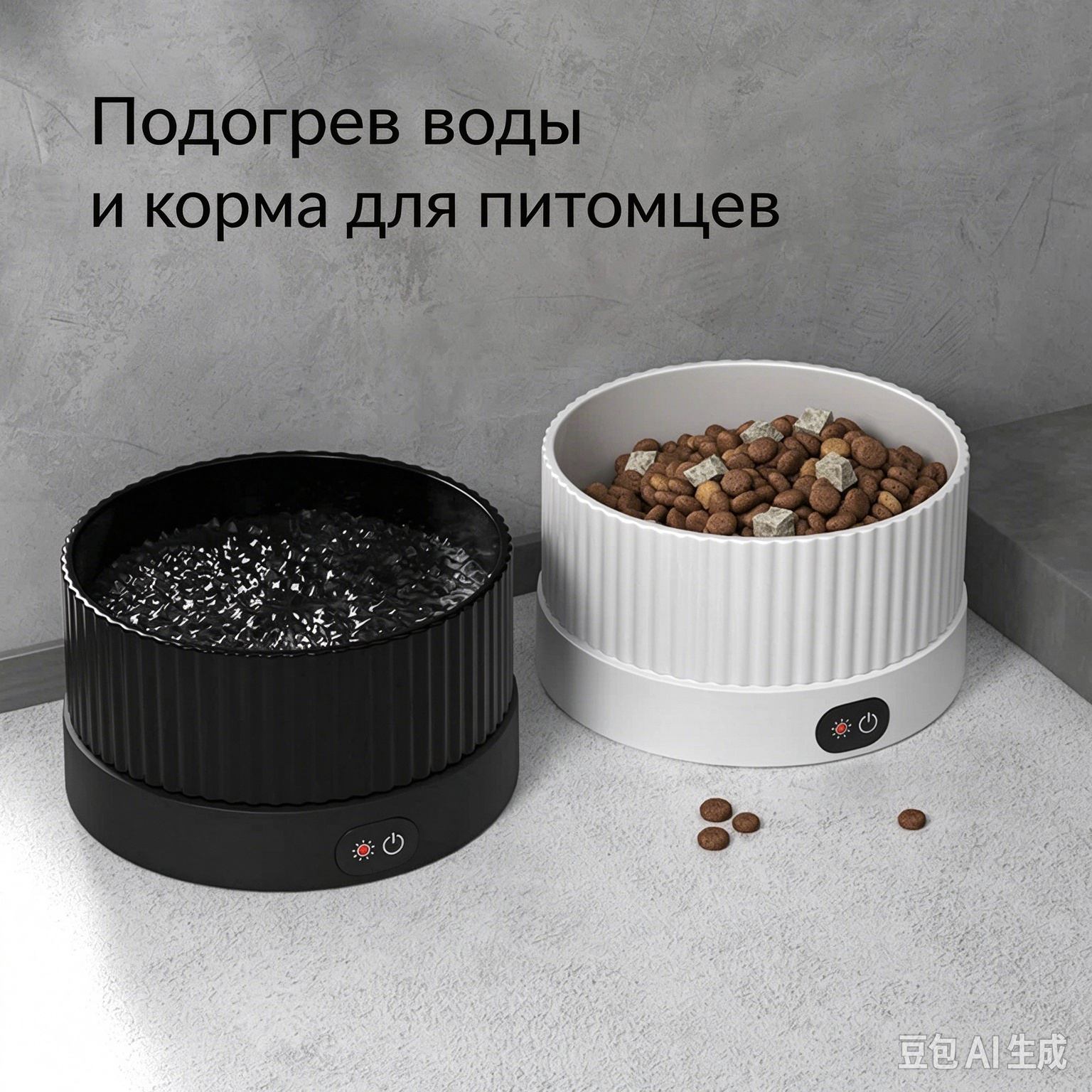 Керамическая миска для животных с подогревом, размер S, цвет белый, Стиль "Римская", 3 режима нагрева