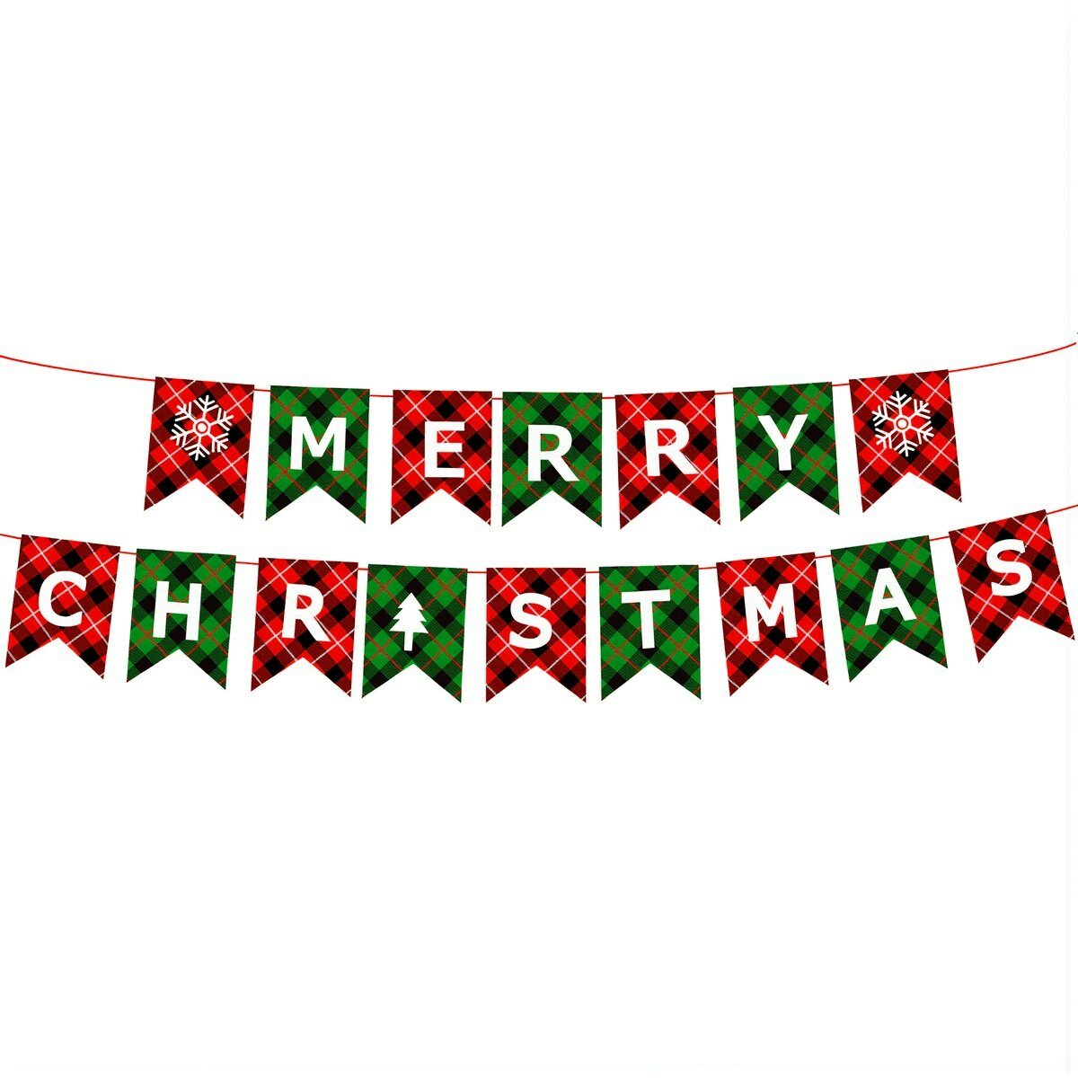 Комплект рождественских украшений с клетчатым баннером надписью Merry Christmas спиральные подвески для дома кафе офиса новогодних мероприятий, Баннер в красно-зелёную клетку