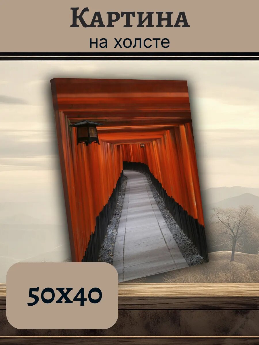 Картина Япония Japan 40x50 туннель из красных ворот тории