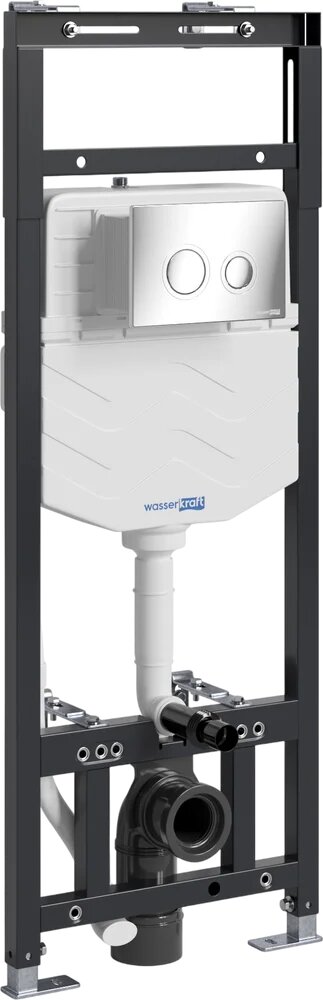 Инсталляция с кнопкой Wasserkraft Альме (Alme) 15TLT.010. ME. CH01 50,4 см, крепление к стене/к полу, с регулировкой по высоте, кнопка для унитаза хром, глянцевая