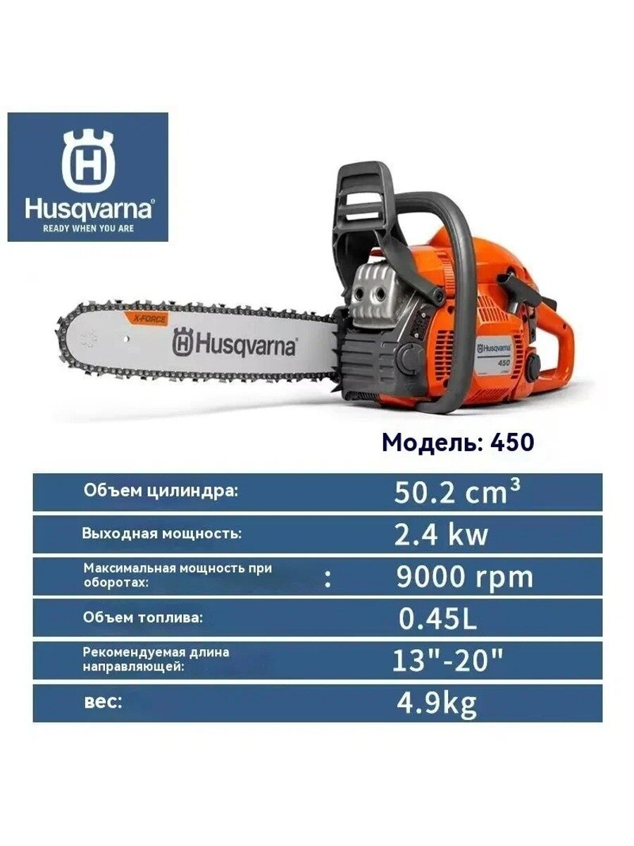 Бензопила Husqvarna 450 II 9705593-35, Длина пилки/полотна/шины, мм 450