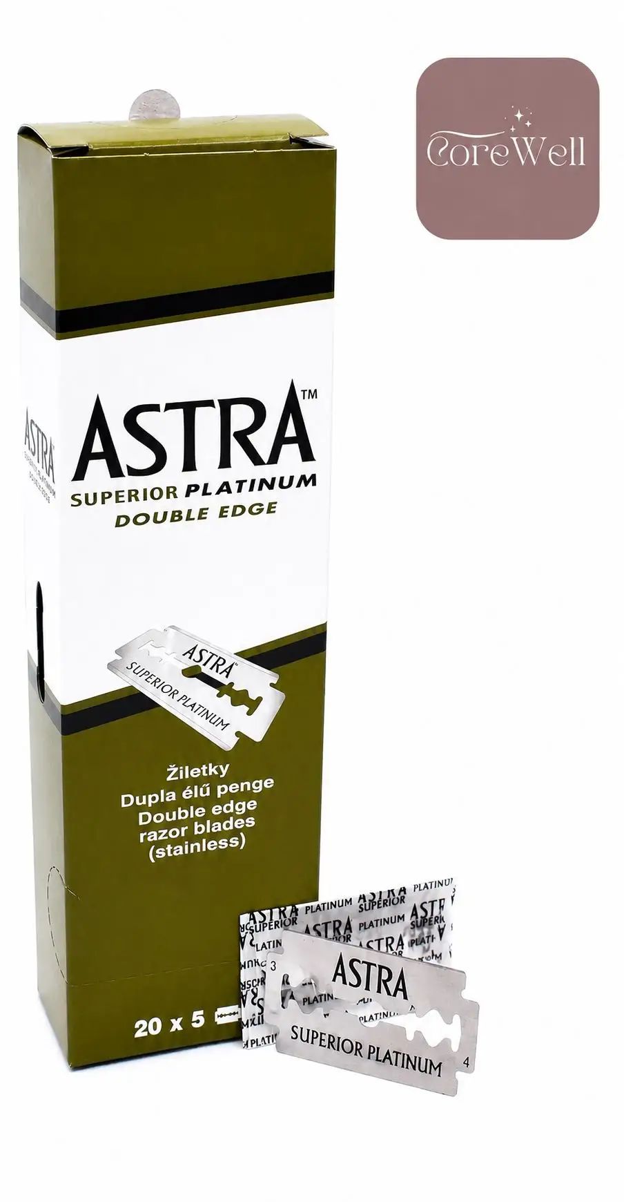 Лезвия для бритвы Gillette Astra Double Edge Platinum, упаковка 100 штук.20x5