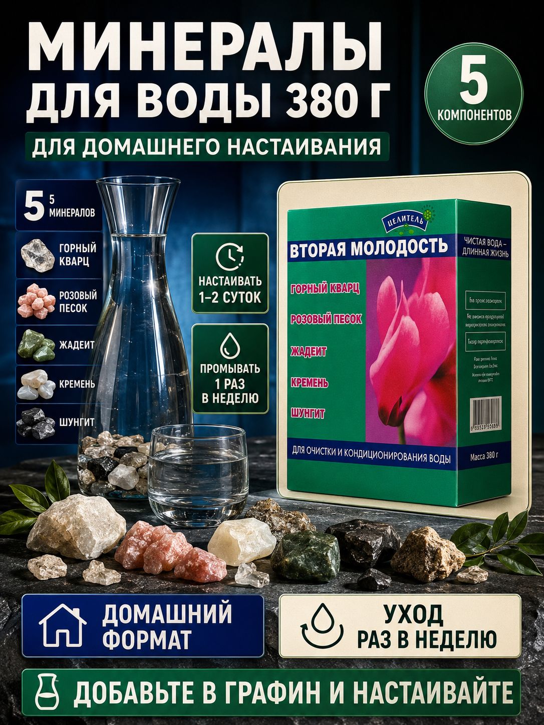 Набор минералов для питьевой воды 5 видов 380 г