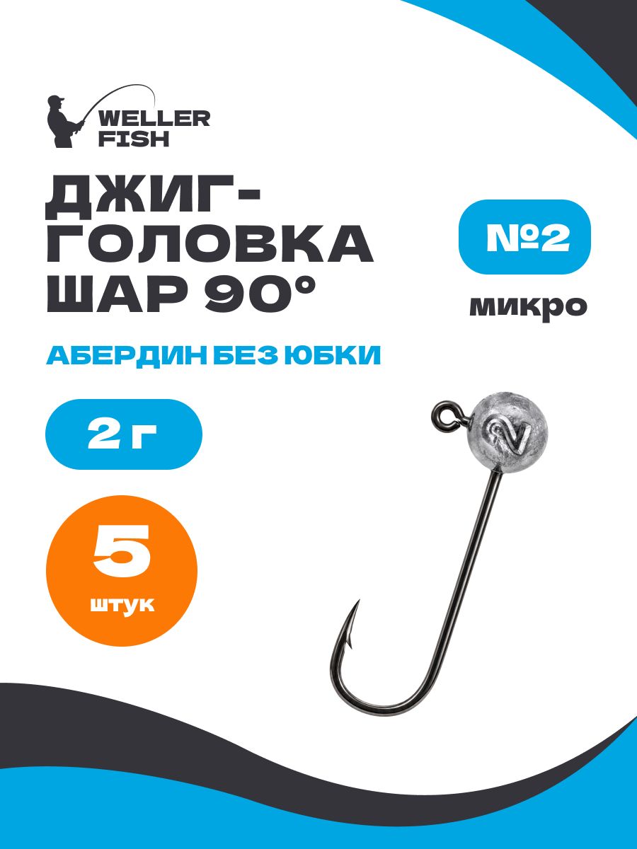 Микро джиг-головка шар 90 Абердин №2 без юбки 2 г - 5 шт./уп
