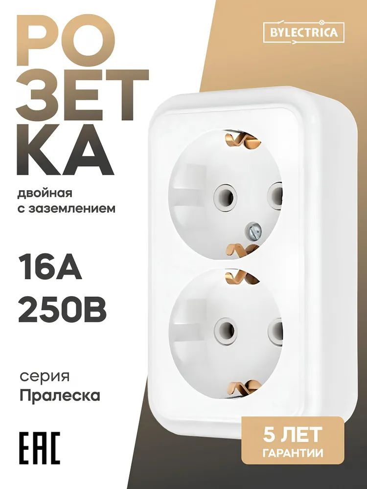 Розетка накладная двойная с заземлением