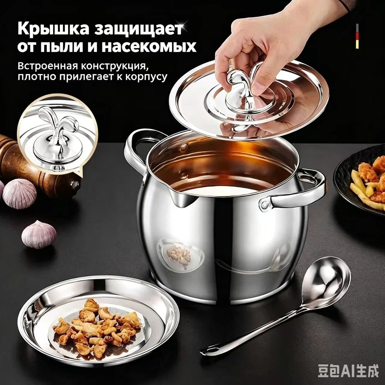 Жаровня, Нержавеющая сталь, 2.5 л, 17 см. отстойник для масла