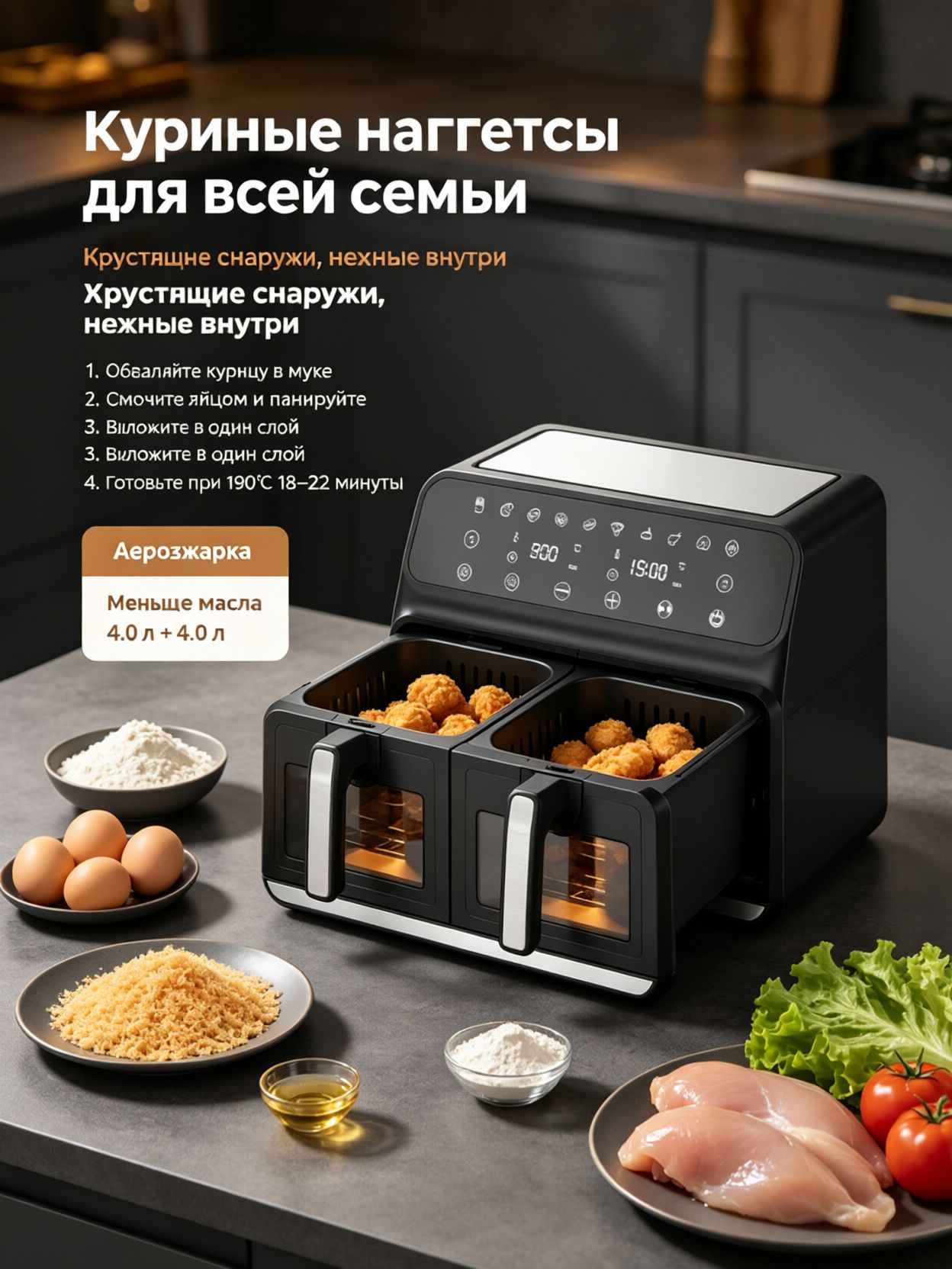 Аэрогриль с двумя чашами Edelshtauff AF-400 / 10л