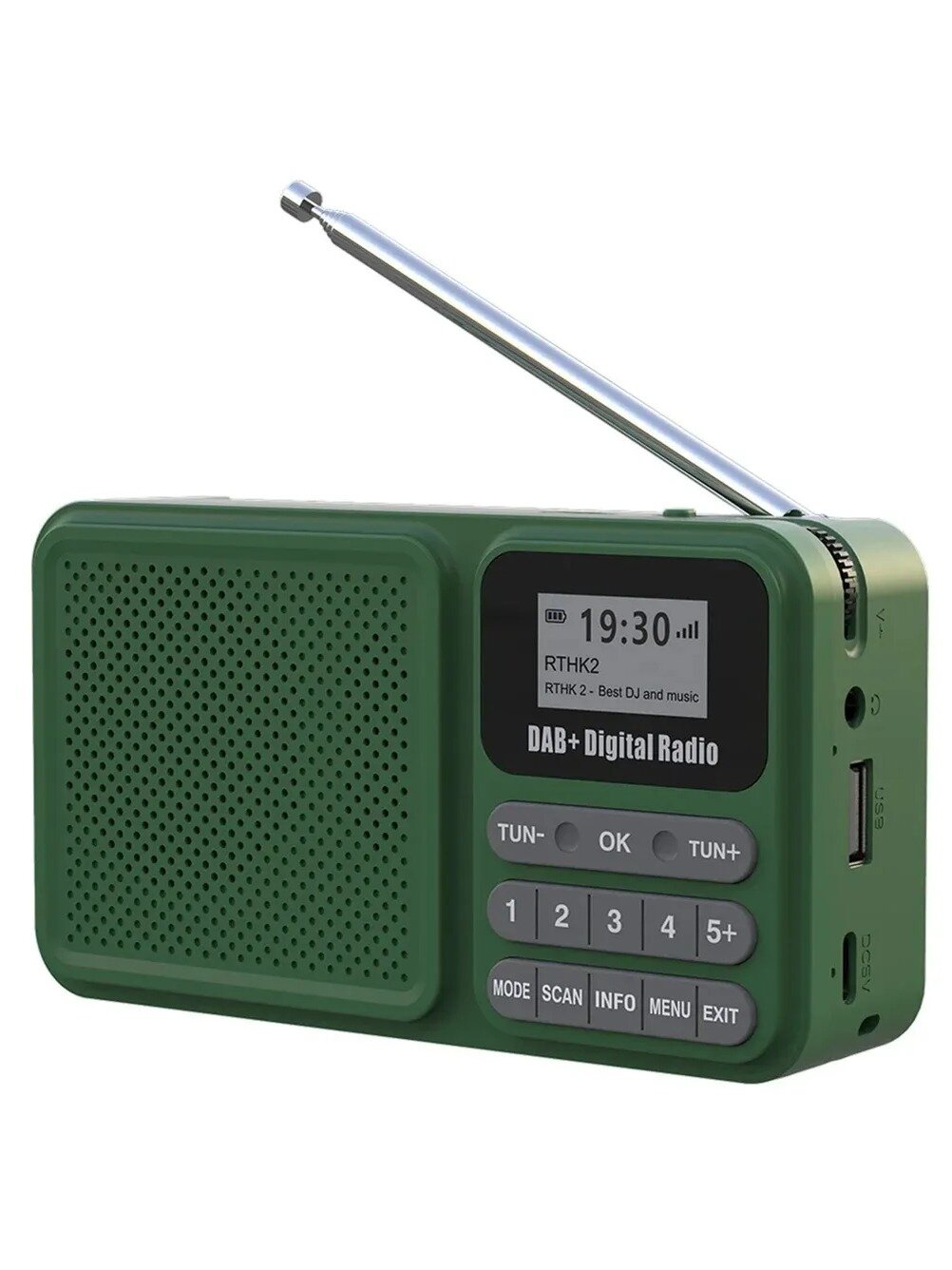 Портативное цифровое радио DAB+ с Bluetooth, USB и FM-приемником, зеленое