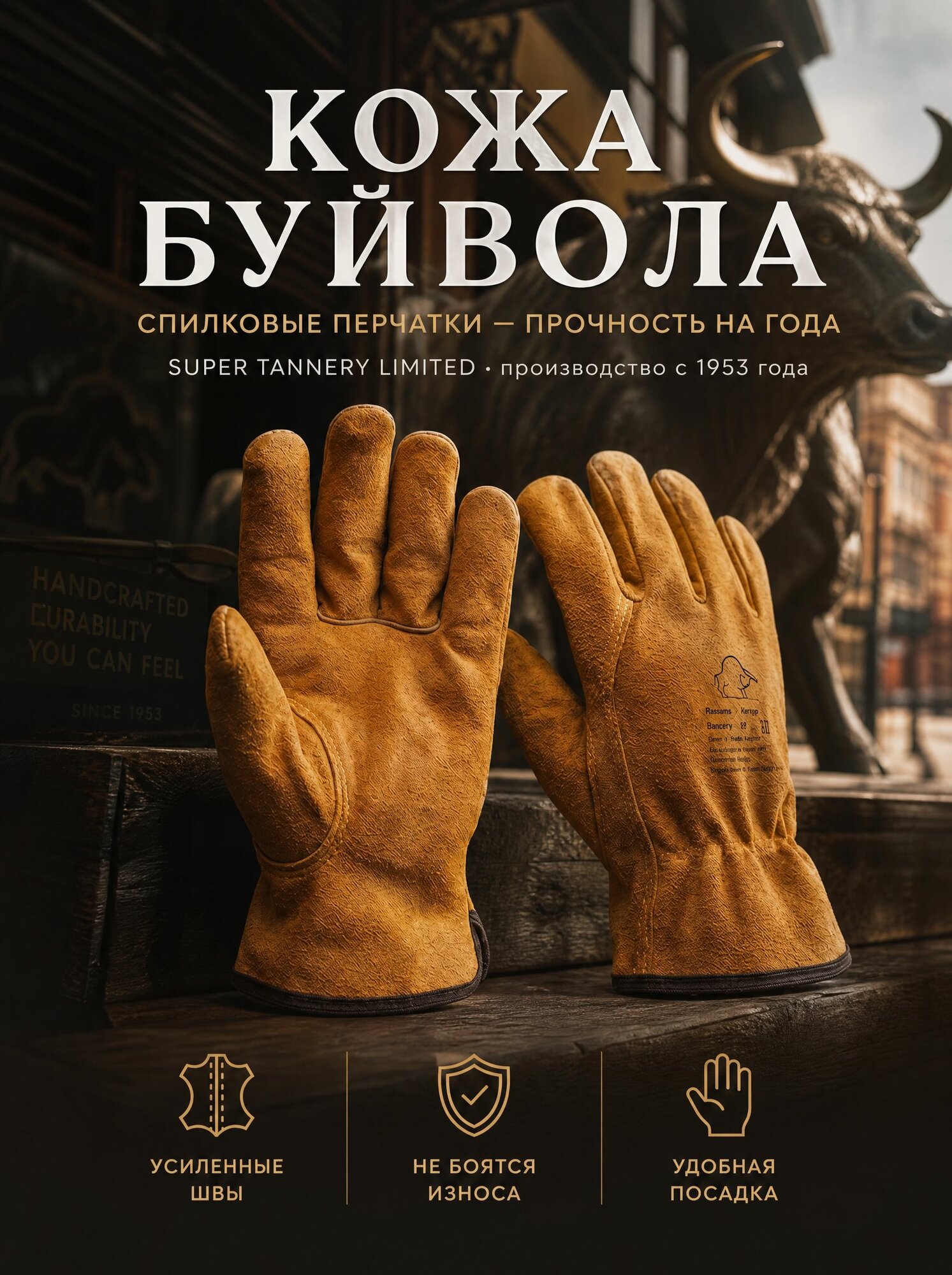 Краги спилковые из натуральной кожи буйвола, Рабочие перчатки Super Tannery Limited TLM-1