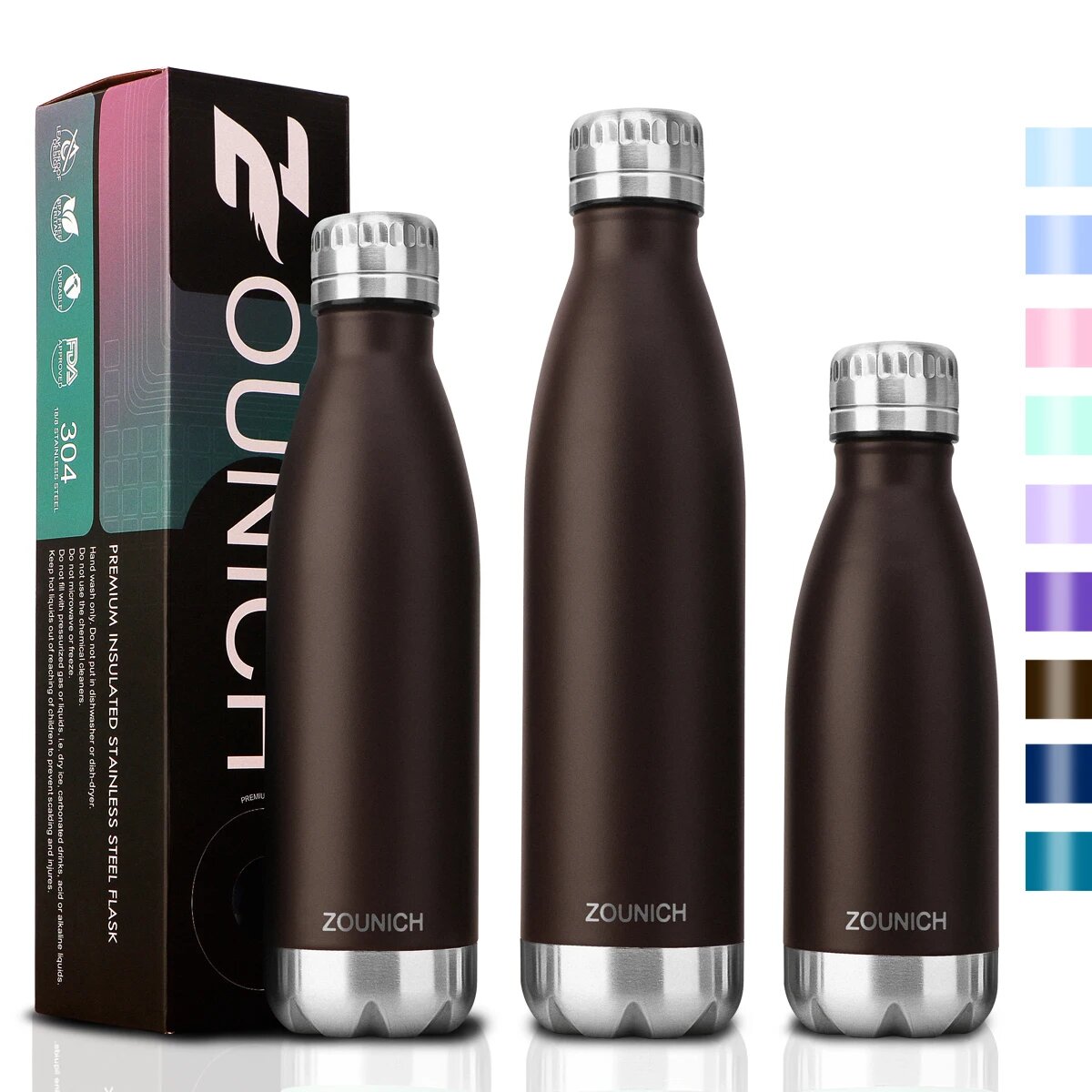 ZOUNICH Термос из нержавеющей стали 350/500/650 мл 350ml, Коричневый, Coffee Color