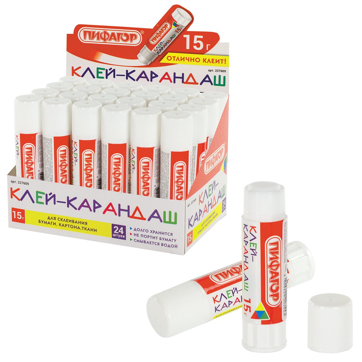 Клей-карандаш Пифагор, 15г (227609), 24шт.
